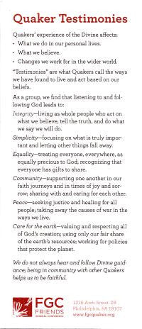 Newcomer Card: Quaker Testimonies - bundle of 25 – QuakerBooks of FGC